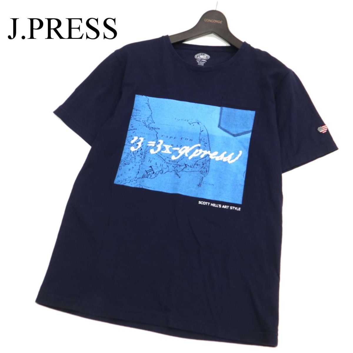J.PRESS RED LABEL ジェイプレス 春夏 半袖 プリント カットソー Tシャツ Sz.L メンズ ネイビー C3T03601_4 ...