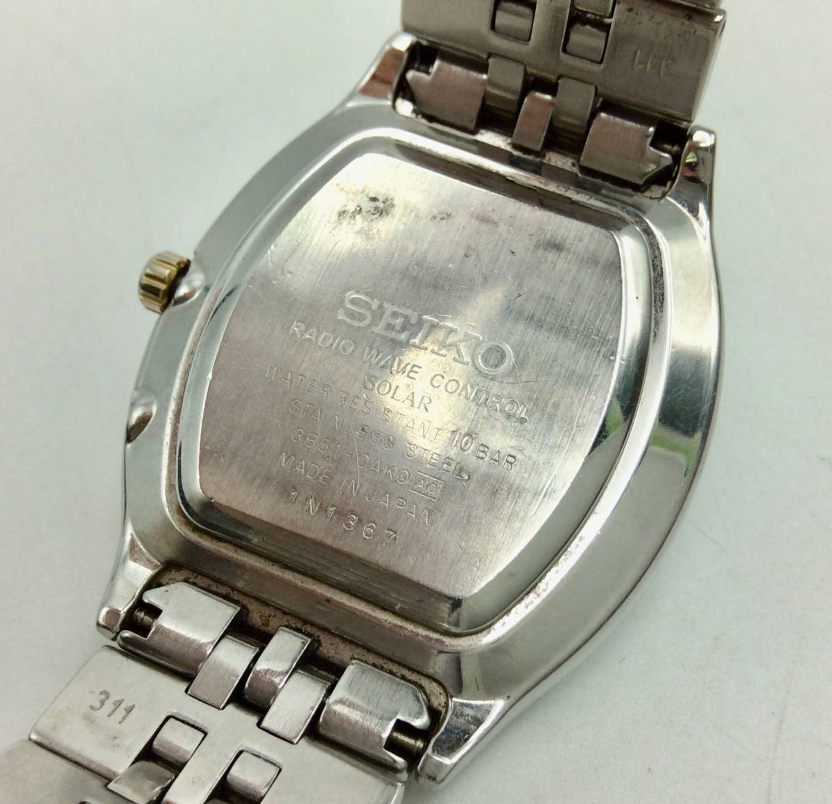 YY9〇 電波ソーラー/稼働 セイコー SEIKO 3B51-0AK0 DOLCE ドルチェ スクエア 白文字盤 ホワイト メンズ腕時計 現状 ...