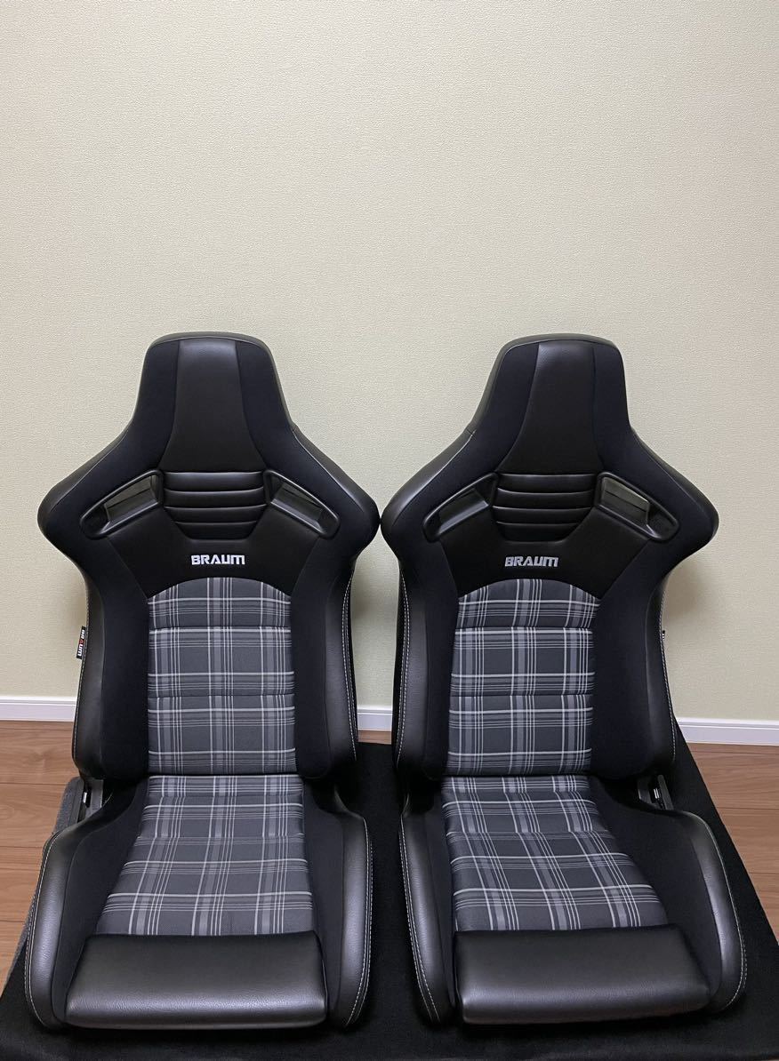ブラウムレーシング Elite-S セミバケ Plaid ブラック グレー チェック柄 2脚セットBraum Racing レカロ ...