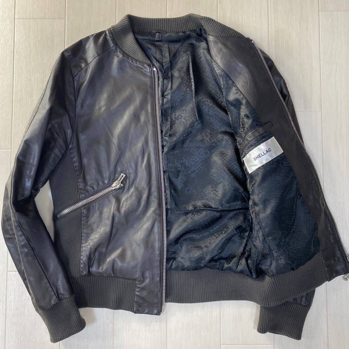 シェラック/SHELLAC 光沢山羊革 ゴートレザー 総柄裏地 MA-1 フライトジャケット ブルゾン リブニット メンズ M 焦茶 秋(ジャケット、上着)｜売買されたオークション情報 ...