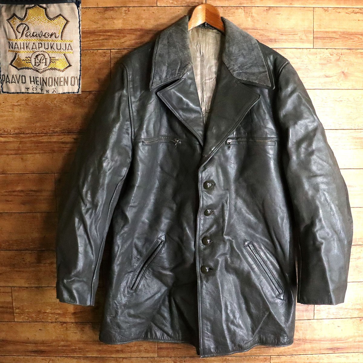 A12T/Y10.19-2 フィンランド NAHKAPUKUJA 襟コーデュロイ レザージャケット 本革 KITTOジッパー レザーカーコート ヴィンテージ(Lサイズ)｜売買されたオークション ...