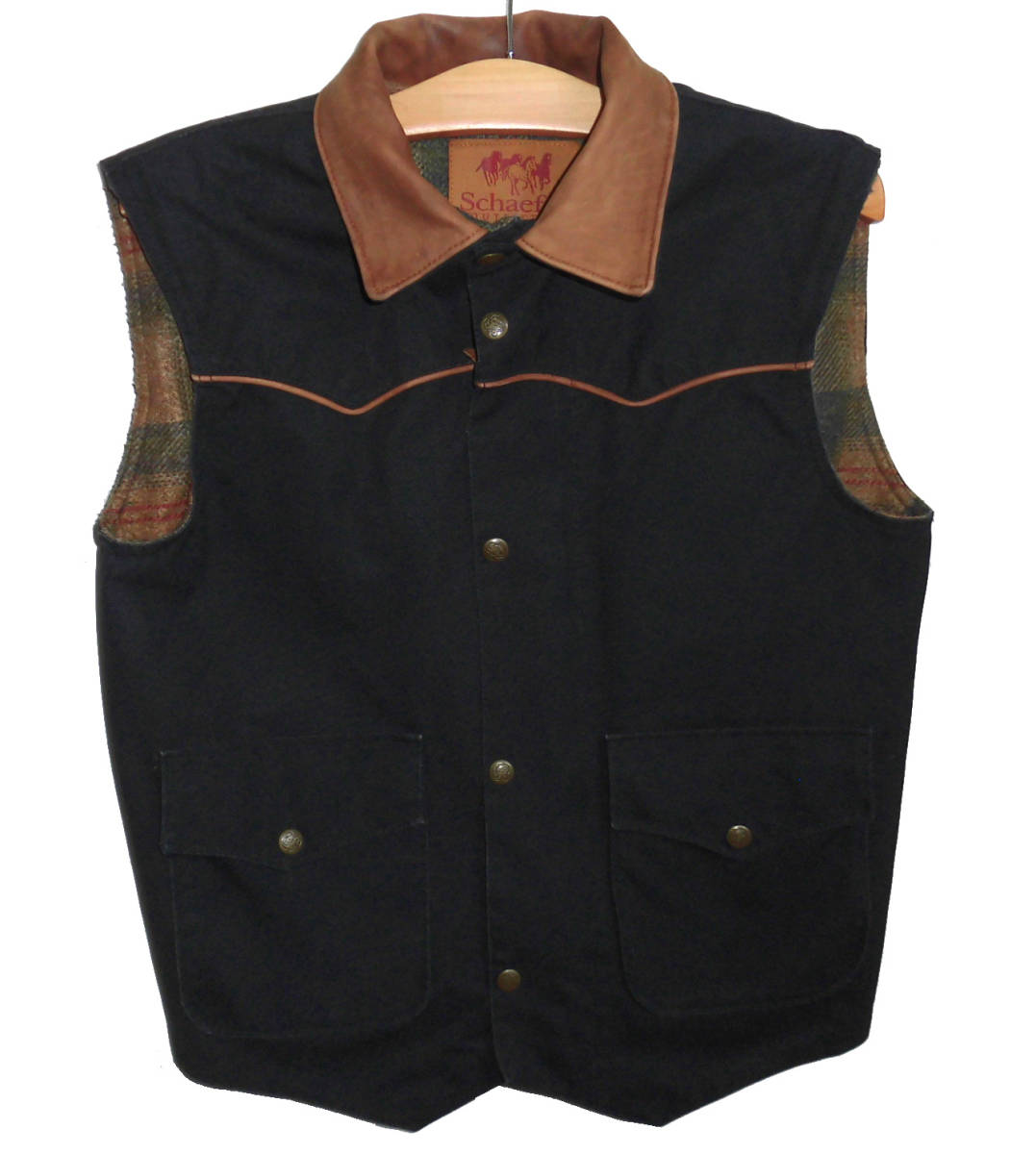 90's ビンテージ USA製 Schaefer シェーファー 牛革 レザーカラー 裏地ブランケット キャンバス ベスト S(Sサイズ)｜売買 ...