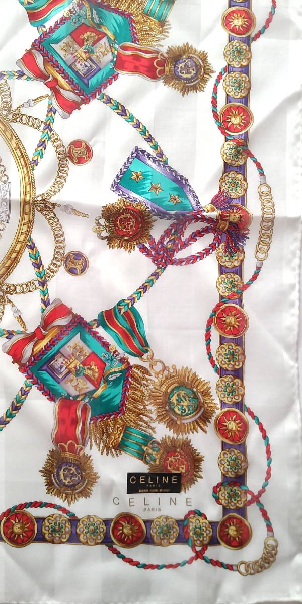 タグシール付き CELINEセリーヌ ハンカチ 白にカラフルな柄 1ヶ所CELINE 51センチ(その他)｜売買されたオークション情報、yahooの商品情報をアーカイブ公開 - オークファン ...