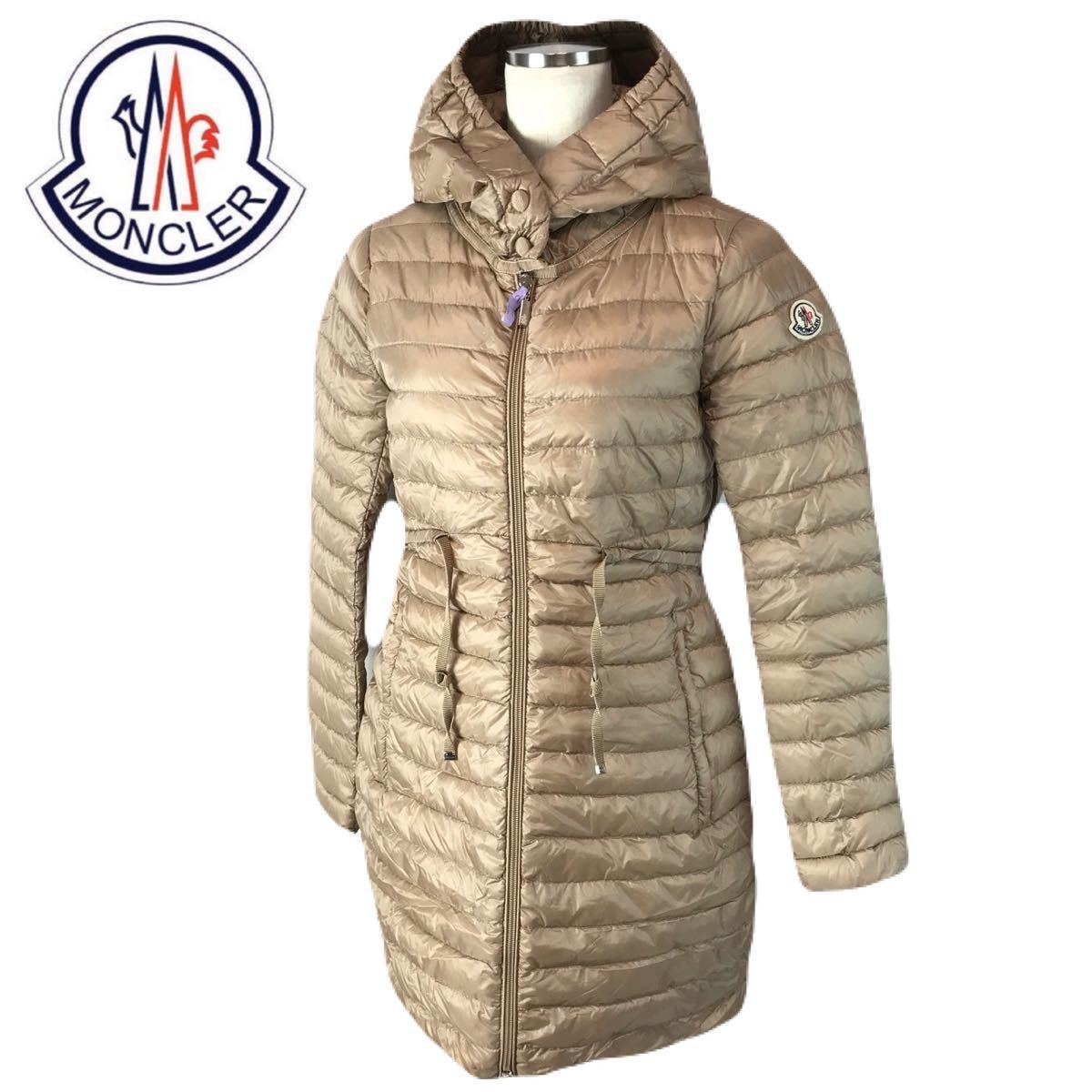 e182 正規品 MONCLER モンクレール BARBEL バーベル レディース ダウンコート 0 ダウンジャケット ベージュ ナイロン 100% 軽量 ライト(0)｜売買されたオークション ...