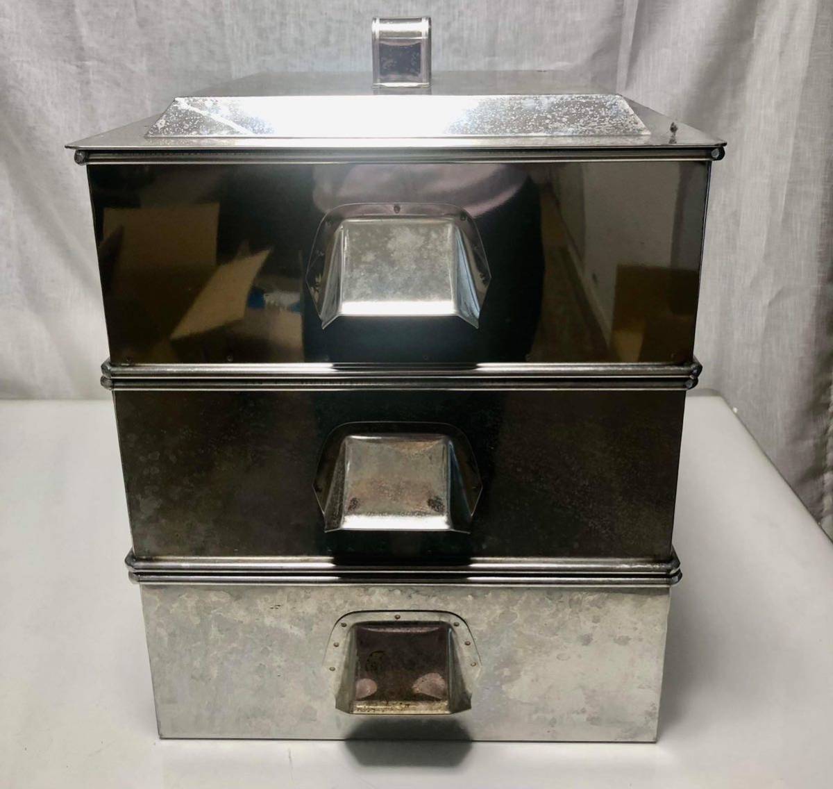 BIG SALE おすすめ STAINLESS SQUARE STEAMER 33業務用角蒸器 33×33cm高さ39㎝3段三段調理器具 ...