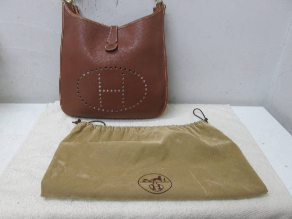 8 エルメス HERMES エブリン レザー ショルダーバッグ D刻印 茶ブラウン 保存袋(エブリン)｜売買されたオークション情報、yahooの商品情報をアーカイブ公開 - オークファン ...