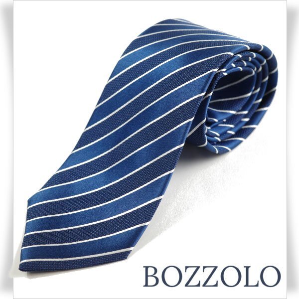 1円 高島屋 BOZZOLO ITALY ボッゾーロ イタリー 日本製 シルク絹100% ネクタイ レジメン ネイビー 百貨店取扱 正規店本物 ...