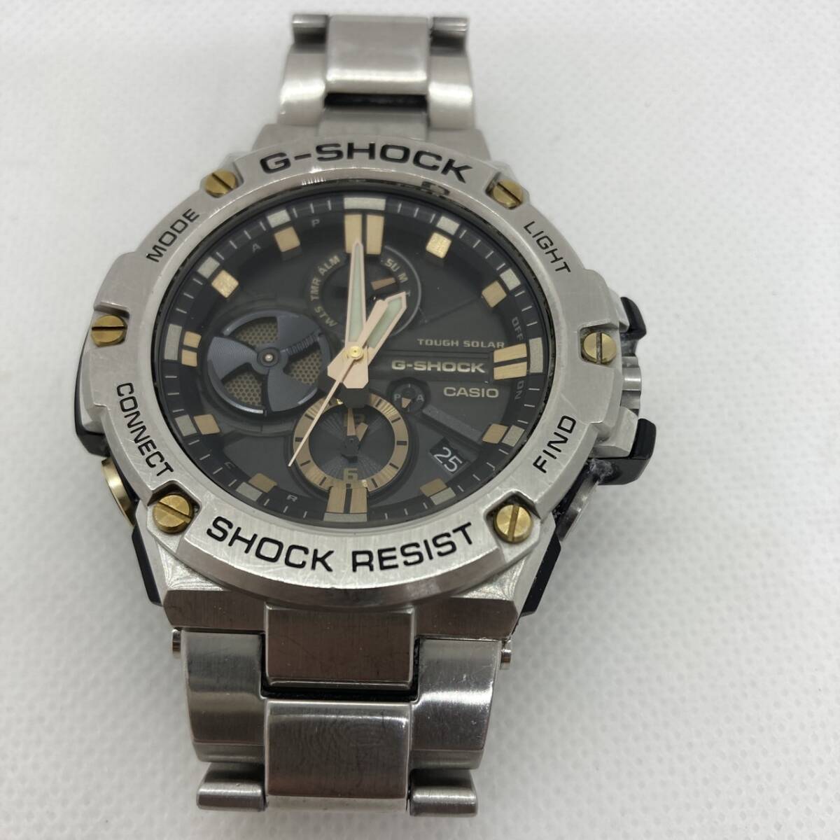 #10257 CASIO カシオ G-SHOCK G-STEEL 5513 GST-B100 タフソーラー ブラック×ゴールド文字盤 稼働品 ...