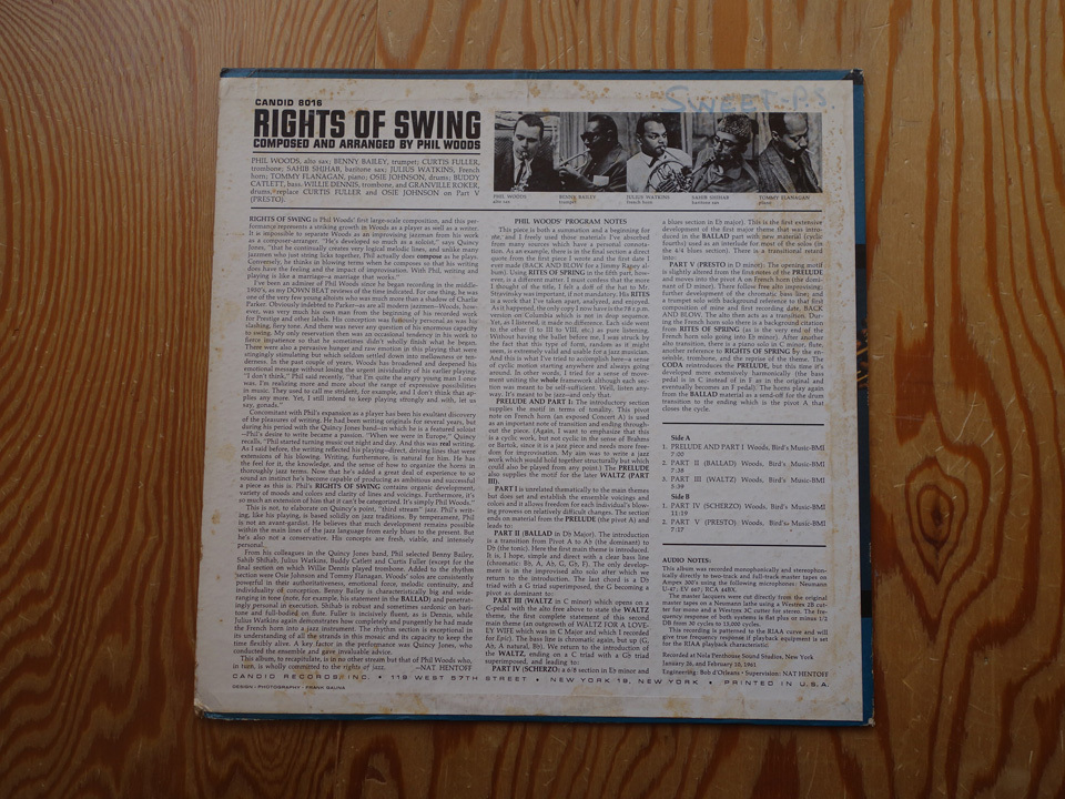 米ORIGINAL MONO 美盤 Phil Woods Rights of Swing CANDID 8106 Curtis Fuller ...