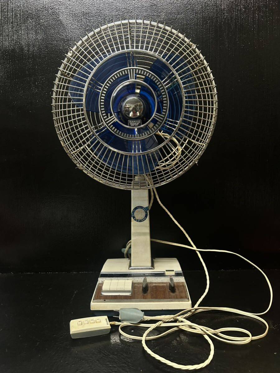 完動品 SANYO 扇風機 EF-6AZ 3枚羽 木目調 サンヨー Dynamic Wide ダイナミックワイド ブルー 昭和レトロ(扇風機 ...