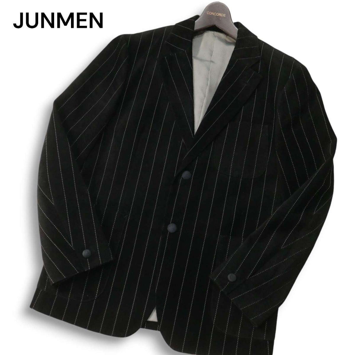 JUNMEN ジュンメン 秋冬 本革 スウェード レザー ストライプ テーラード ジャケット ブレザー Sz.M メンズ 黒 I4T03602_B#N(JUNMEN)｜売買されたオークション ...
