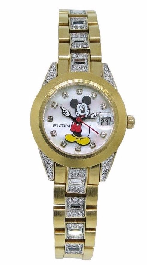 1円スタート 日本未発売 海外限定 Elgin Mickey Mouse Gold Tone Bracelet Watch ウィメンズ 腕時計 ...