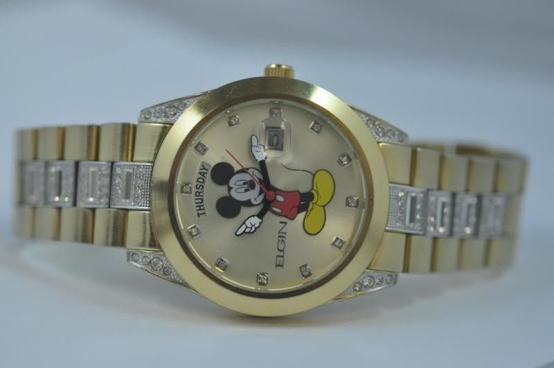 1円スタート 日本未発売 海外限定 Elgin Mickey Mouse Gold Tone Bracelet Watch ウィメンズ 腕時計 ...