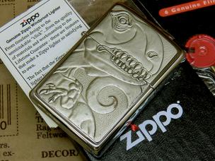 絶版 1993 Barrett-Smythe Metal Zippo Dinosaurs ♯250 High Polish 米国高級宝飾彫金 ...