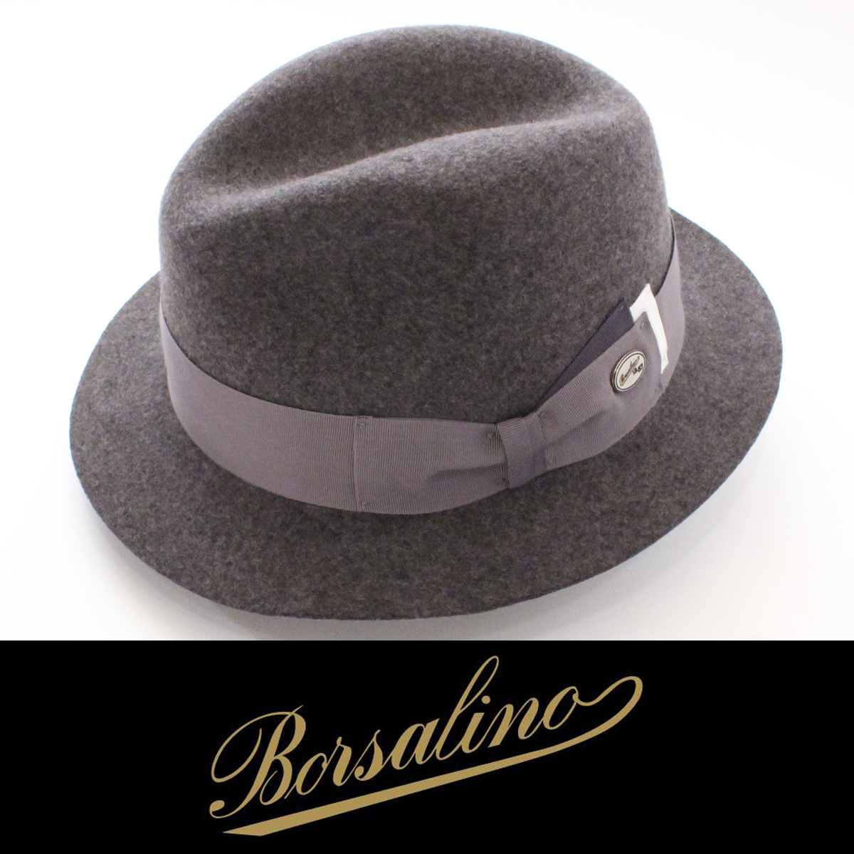 3052 ボルサリーノ 中折れ帽子 61 グレー×グレー＆ダークグレー＆アイボリー ウール イタリア製 Borsalinoフェドラハット ...