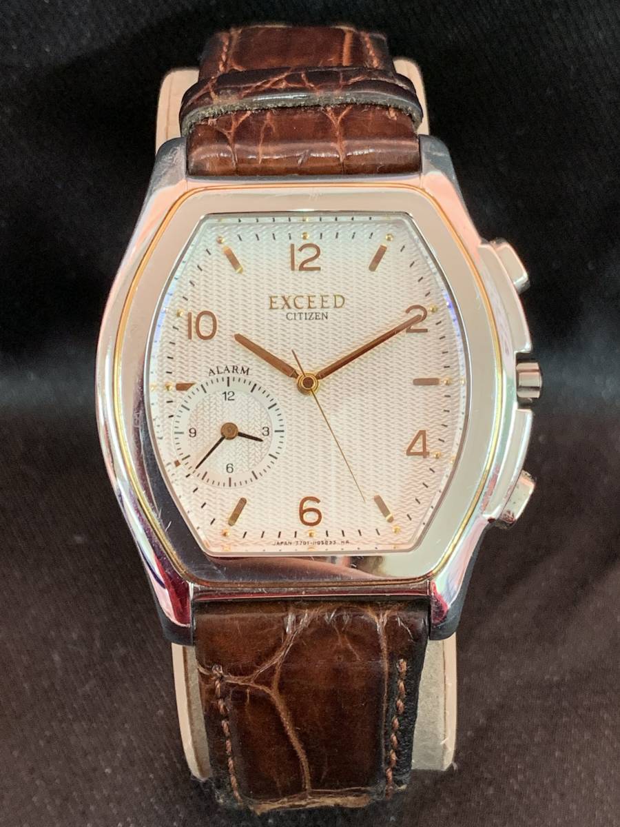 No.298 CITIZEN EXCEED/シチズン エクシード QUARTZ 7701-H02594 アラーム付きクォーツ腕時計 ケース付き ...