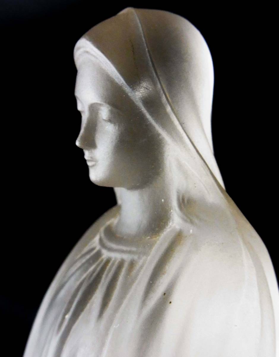 稀少 Edmond ETLING エトラン フロストガラス 聖母マリア像 DEPOLI フランスアンティーク 美術工芸品(クリスタルガラス ...