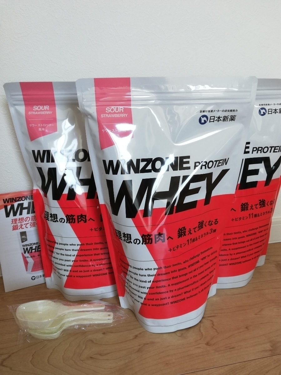 日本新薬WINZONE PROTEIN WHEY サワーストロベリー風味1kg×3袋セット ウィンゾーン プロテイン 1円(1.0kg ...