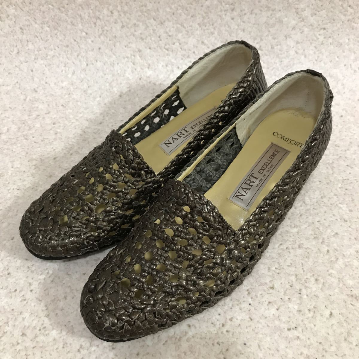 J0702 NART EXCELLENCE ナートエクセレンス レディース サンダル ヒール 23cm EEE 日本製 婦人靴 メタリック ...