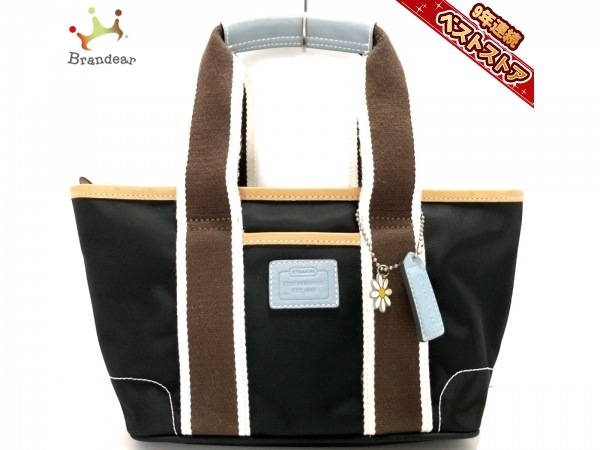 コーチ COACH ハンドバッグ 6260 ハンプトンズ ウィークエンド ミニトート ナイロン×レザー 黒×ライトブラウン×マルチ バッグ ...