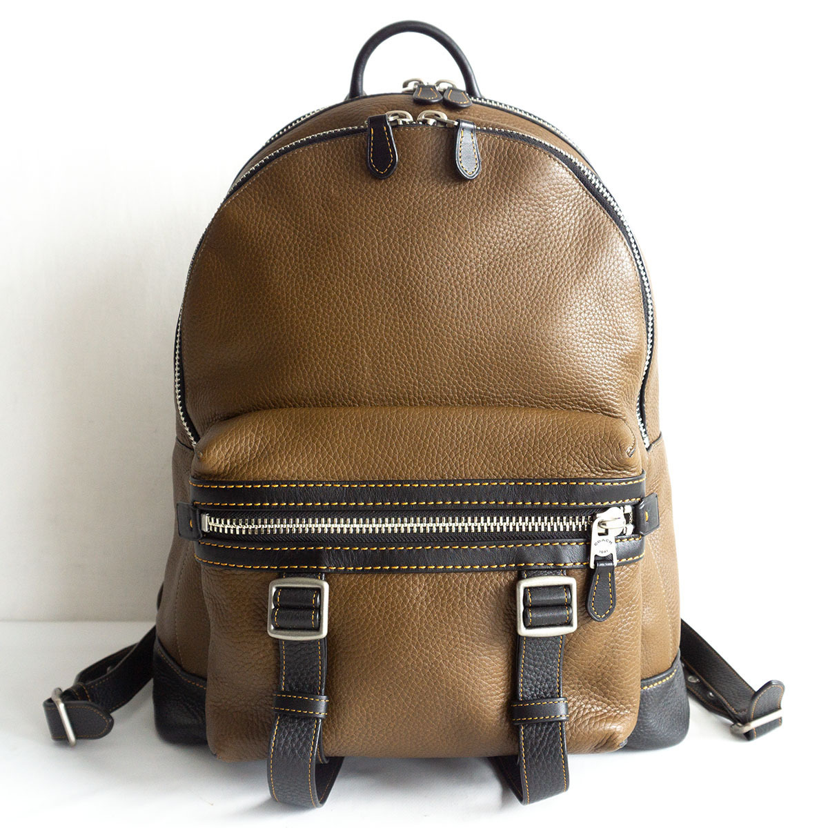 1円スタート 品 COACH 57408 / ペブル レザー バックパック ブラウン×ブラック リュック レザー バックパック 2009179 ...