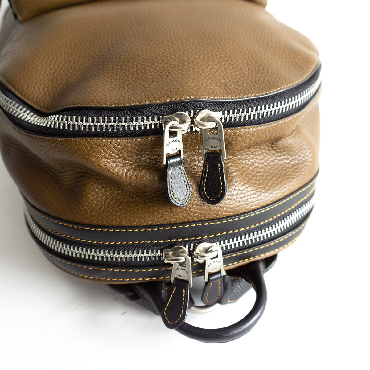 1円スタート 品 COACH 57408 / ペブル レザー バックパック ブラウン×ブラック リュック レザー バックパック 2009179 ...