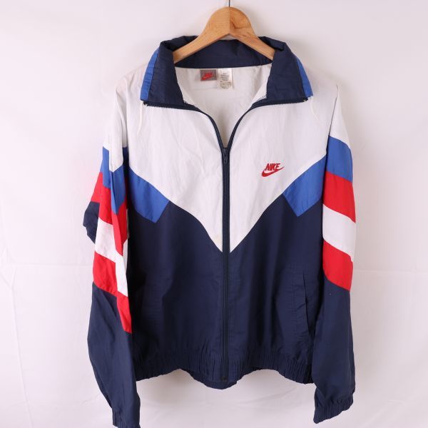 n905 ナイキ ナイロンジャケット 白 ネイビー 青 赤 ウインドブレーカー トラックジャケット nike ランニング 古着(ジャンパー ...