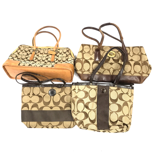 コーチ シグネチャー ハンドバッグ 6046 ベージュ × ブラウン 他 21950 肩掛け トートバッグ 等 レディース 4点 COACH ...