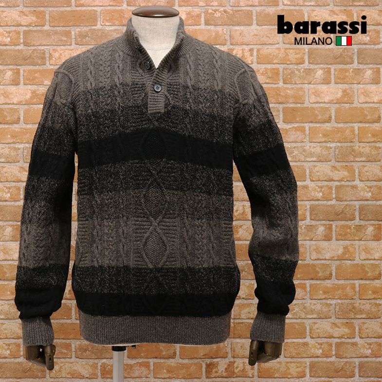 1円/在庫品/barassi MILANO/48 L サイズ/長袖ニット アラン編み ウール100％ ボタン付きハイネック 日本製 /茶×黒/y384/(Lサイズ)｜売買されたオークション情報 ...