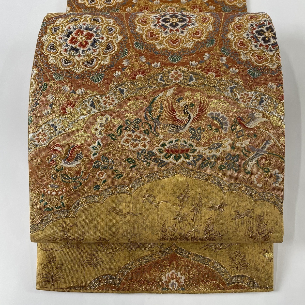 平和屋着物□夏物 太鼓柄袋帯 明綴れ 飾花文 金銀糸 逸品 km945