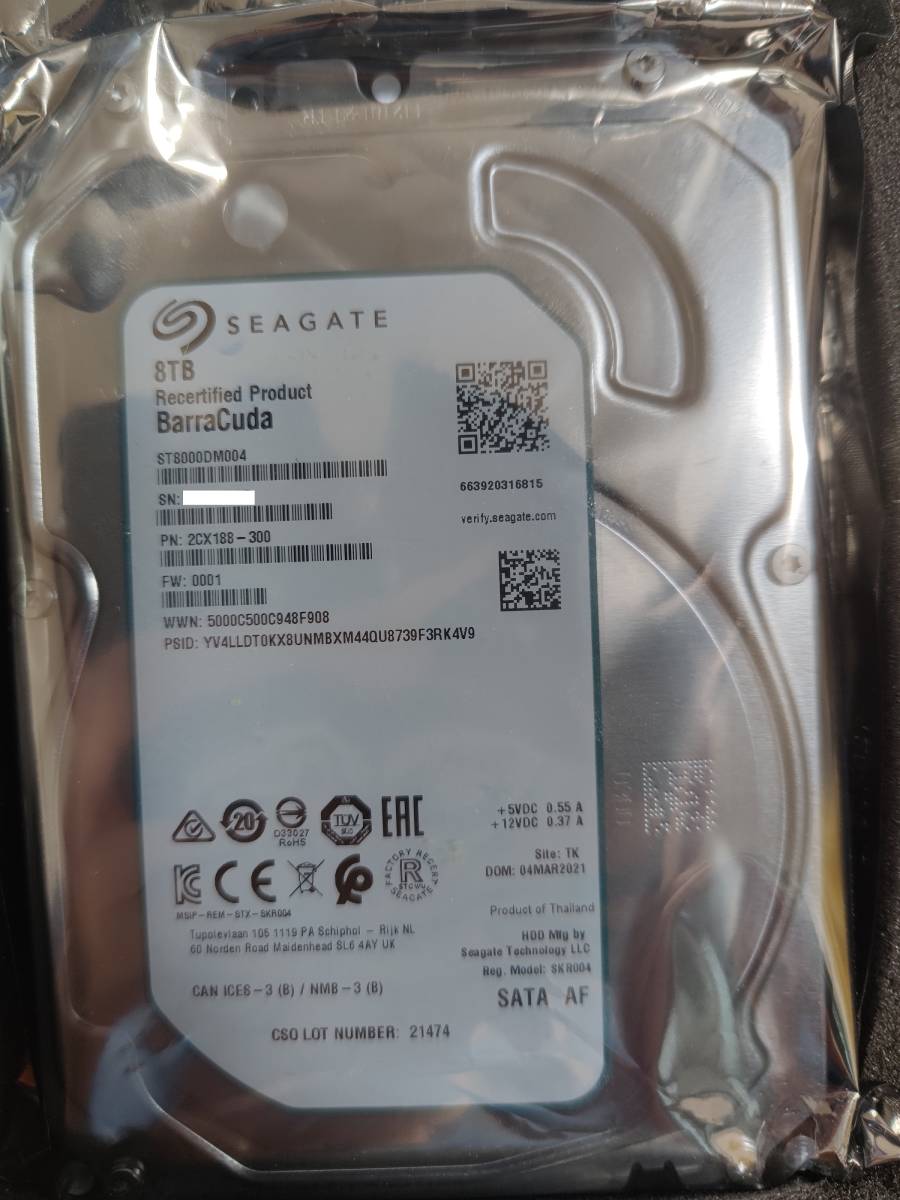 8TB HDD Seagate BarraCuda ST8000DM004 6Gb/s 5400rpm 保証あり(2TB～)｜売買された ...