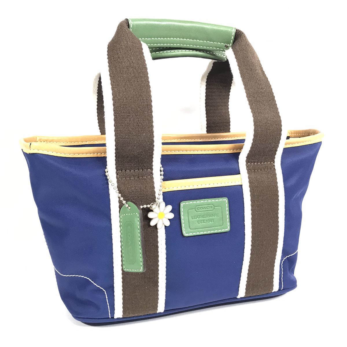 コーチ 本物 COACH ミニトートバッグ 6260 ハンプトンズウィークエンド ハンドバッグ ネイビー色系 ナイロン×レザー 女性用 ...