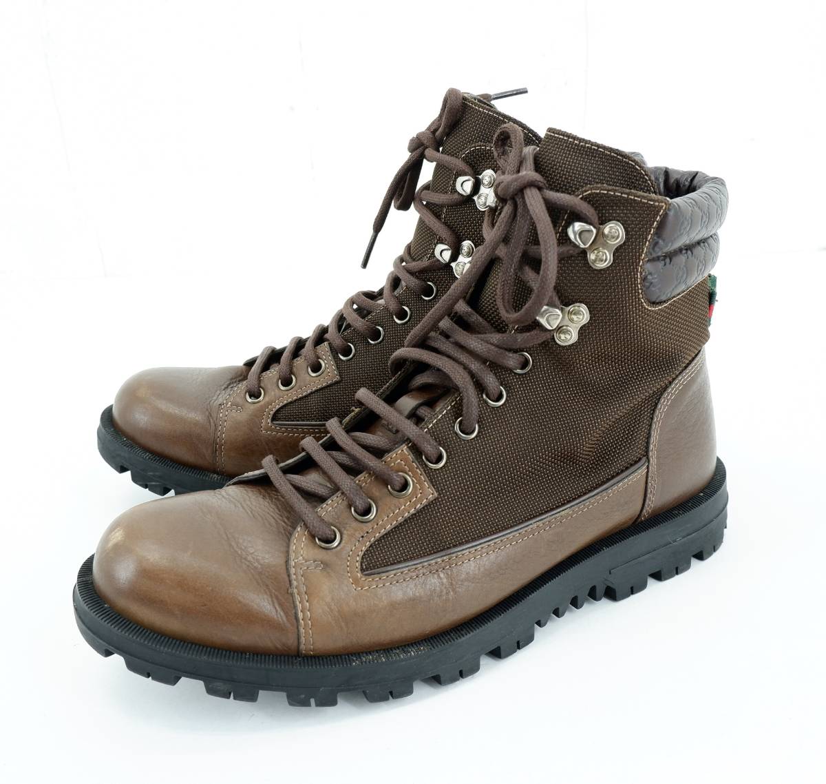 84 80/ 鑑定済み GUCCI 295321 グッチ シェリーライン ワークブーツ グッチシマ シューズ 靴 ブラウン サイズ7 約 ...