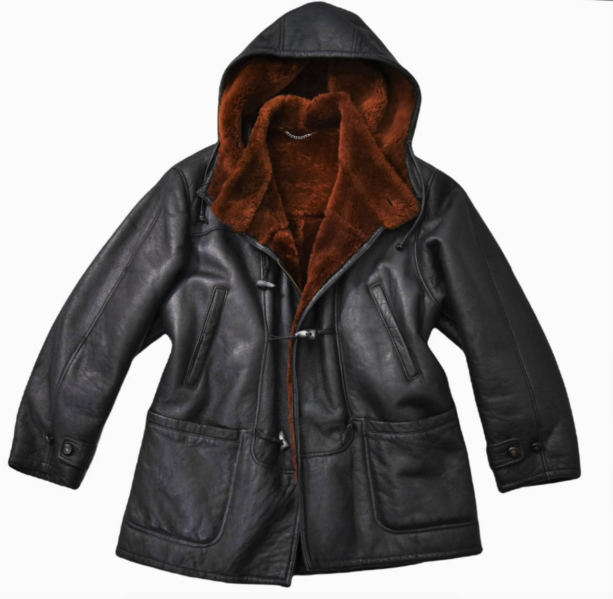 定価50万円 イタリア製 ギャロッティ GALLOTTI 羊革 Shearling 最高級ムートン フーデッドコート 黒 ブラック 50 XL ...