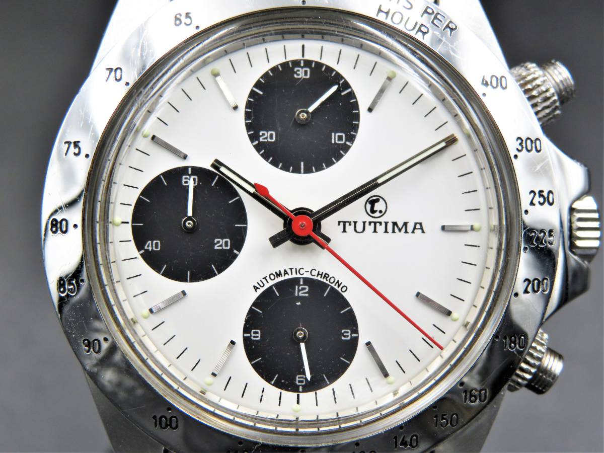 1円 ジャンク品 稼動あり 正規品 TUTIMA チュチマ 793 クロノグラフ コマ 自動巻き ホワイトダイヤル メンズ腕時計 ...