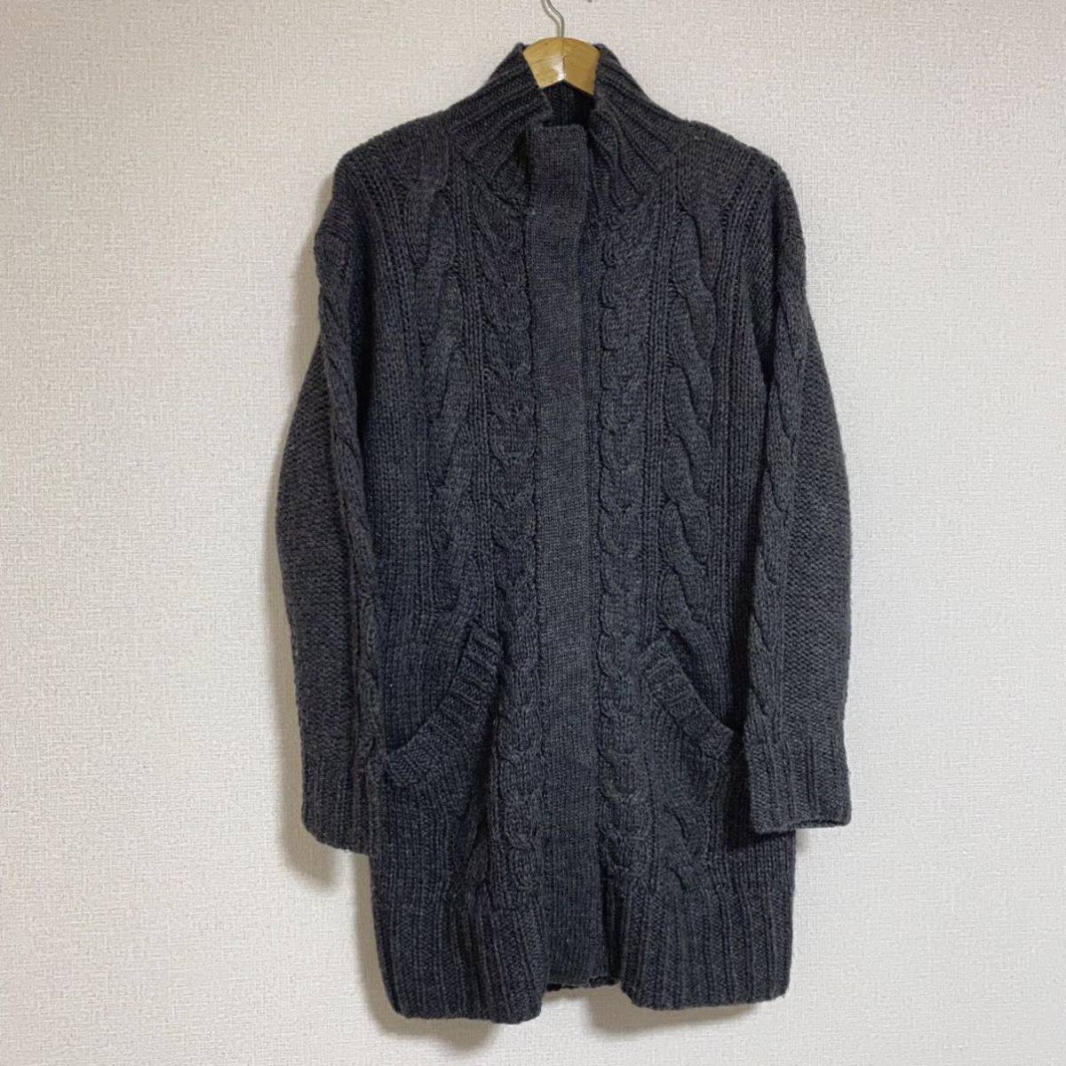 AXARA PARIS アザラ パリ アウター 上着 ロング ニット カーディガン ハイネック 編み込み 秋冬 M ダーク グレー レディース ...