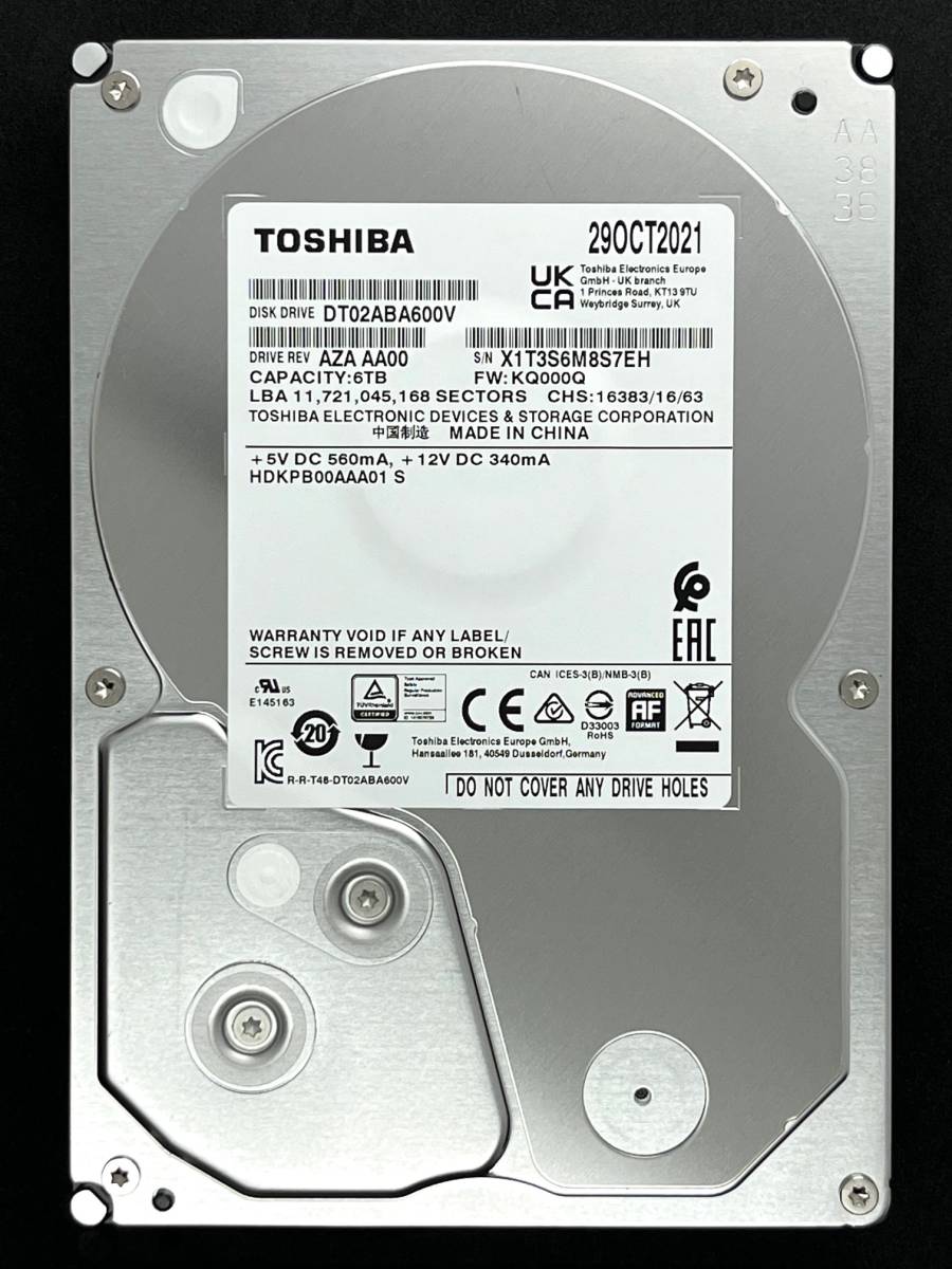 6TB 東芝 / DT02ABA600V 使用時間：14h 3.5インチ 内蔵 HDD SATA600/5400rpm DT02-Vシリーズ ...