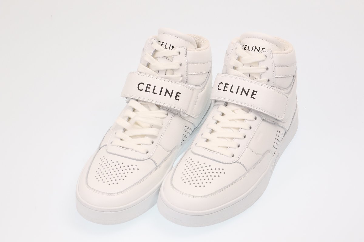 セリーヌ ロゴ レディース CT-03 ハイトップ スニーカー ベルクロストラップ ホワイト サイズ37 約24CM CELINE 34501 ...