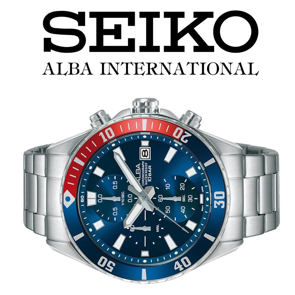 1円×3本セイコーALBA逆輸入モデル海外専売GMTペプシカラーサブマリ100m防水クロノグラフ メンズ激レア入手困難アルバ日本未発売 ...
