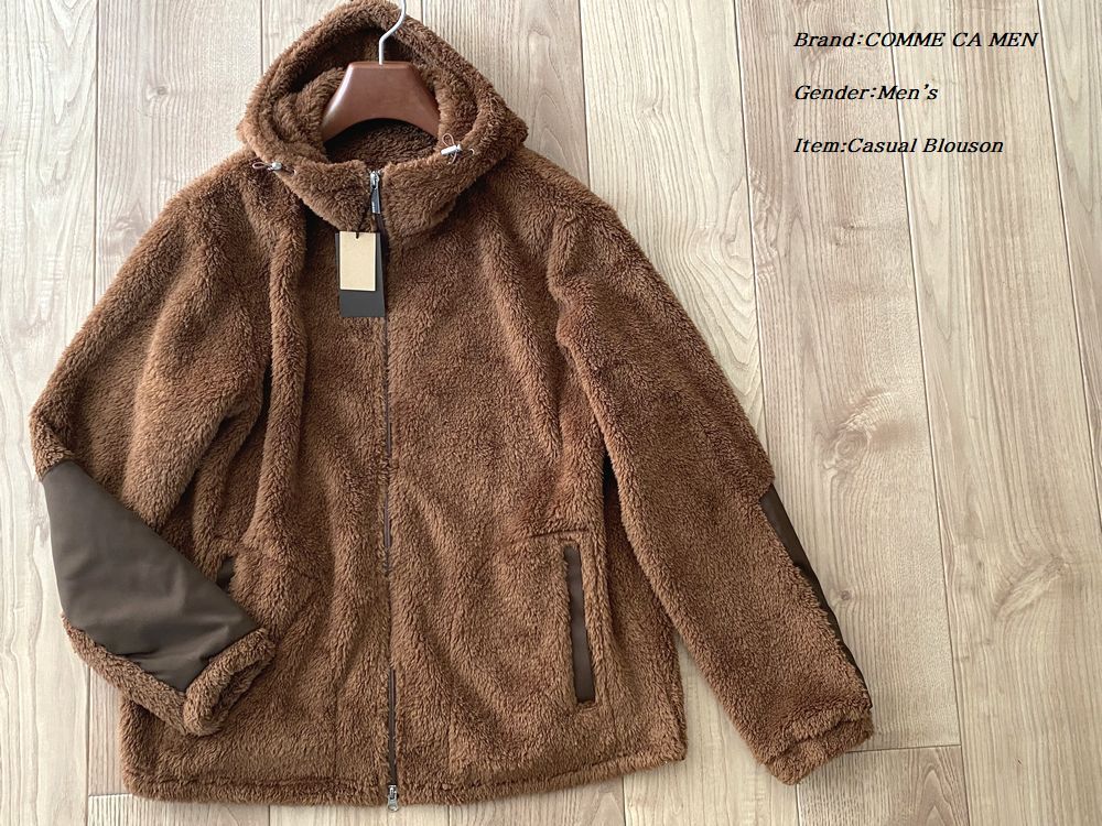 COMME CA MEN コムサメン TEXBIRD スエード風ジャージー フリースジップアップパーカ 16ブラウン Mサイズ 45CW09 ...