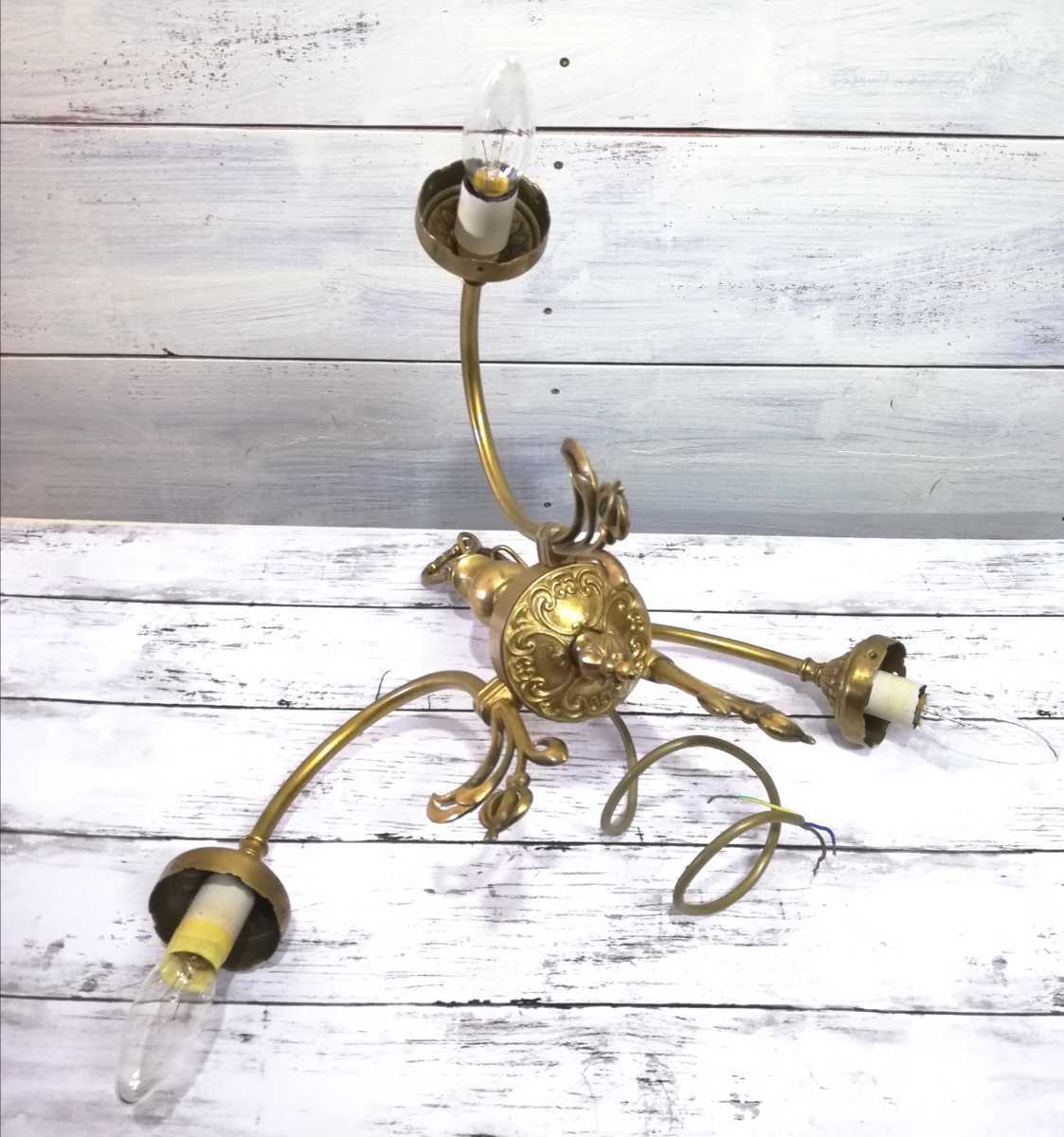 フランスヴィンテージ 真鍮製 シャンデリア ペンダントライト 吊り下げ ランプ 天井照明 3灯 インテリア ブロカント アンティーク e3(照明)｜売買されたオークション情報、yahooの商品 ...