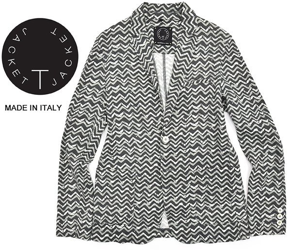 定価63 800円 イタリア製 トネッロ T-JACKET by CLAUDIO TONELLO 波型ボーダー 春夏用 ストレッチリネン 2B ...