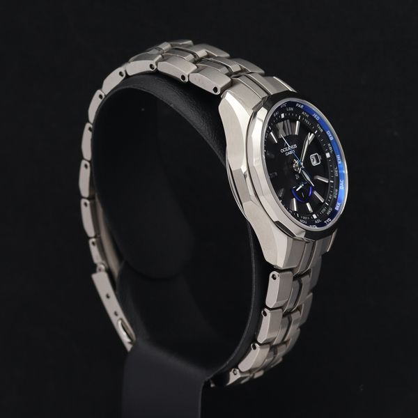 1円 稼働 良品 箱付 定価約￥176 000 カシオ 電波 OCW-S340-1AJF オシアナス チタン デイト マンタ 黒文字盤 ...