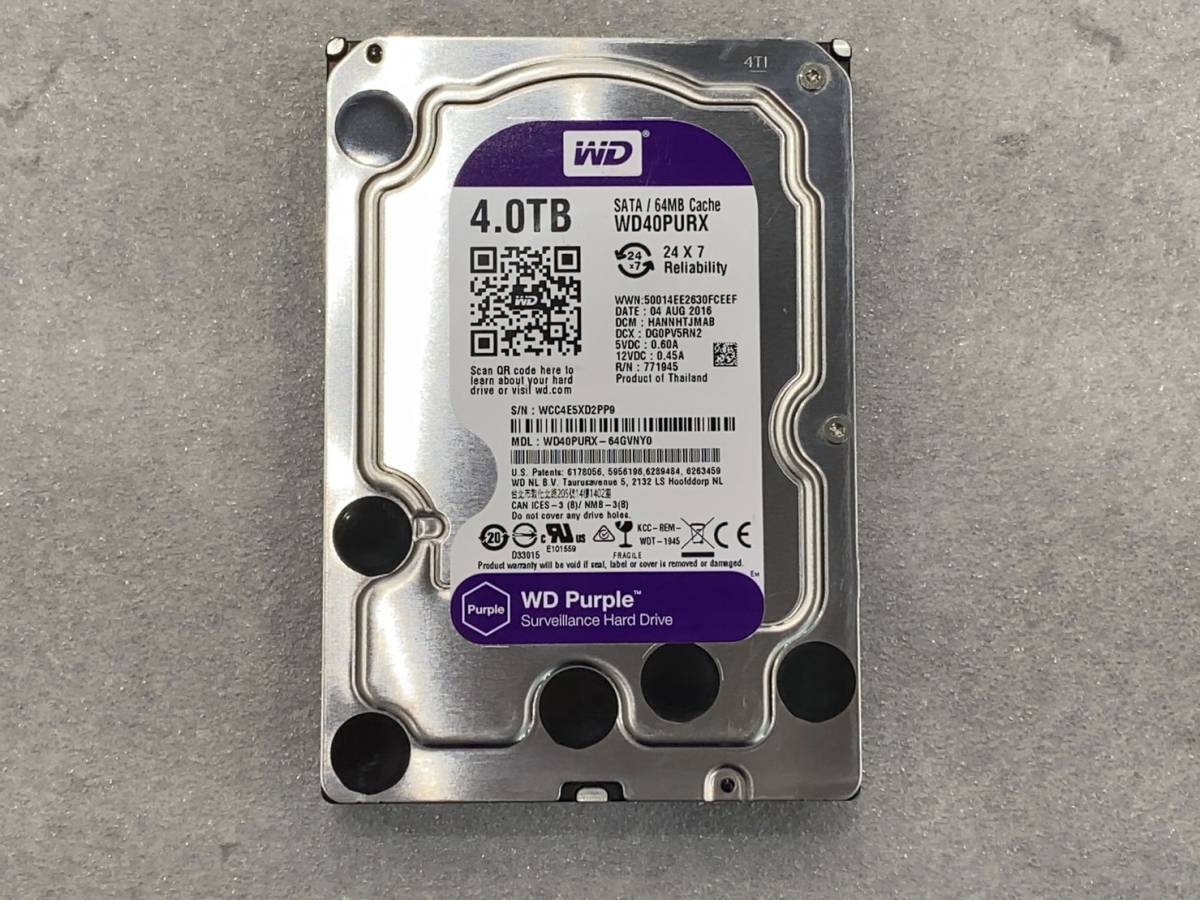 WDC WD40PURX-64GVNY0 ウエスタンデジタル WD Purpleシリーズ SATA 3.5インチ HDD 4TB 使用時間 ...