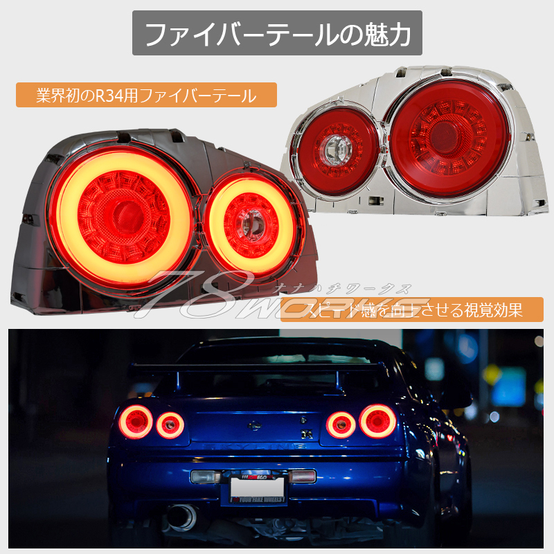 NISSAN R34 スカイライン ファイバー LED テールランプ レッドクリアー 紅白 HR34 ER34 ENR34 BNR34 GTR ...