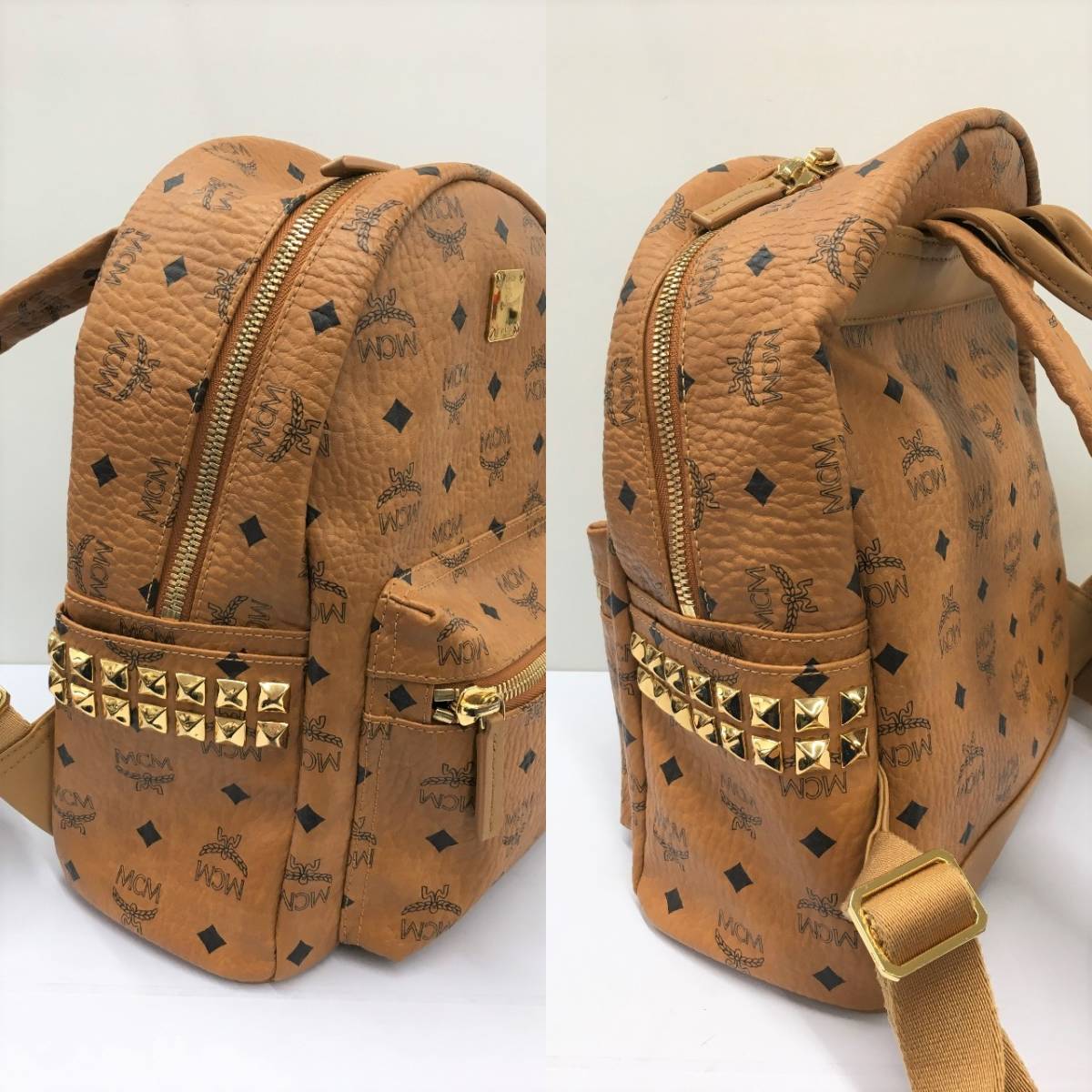 NZ1639 MCM Stark サイドスタッズ バックパック コニャック ブラウン系 モノグラム ヴィセトス ロゴ リュック エムシーエム(かばん、バッグ)｜売買されたオークション情報 ...
