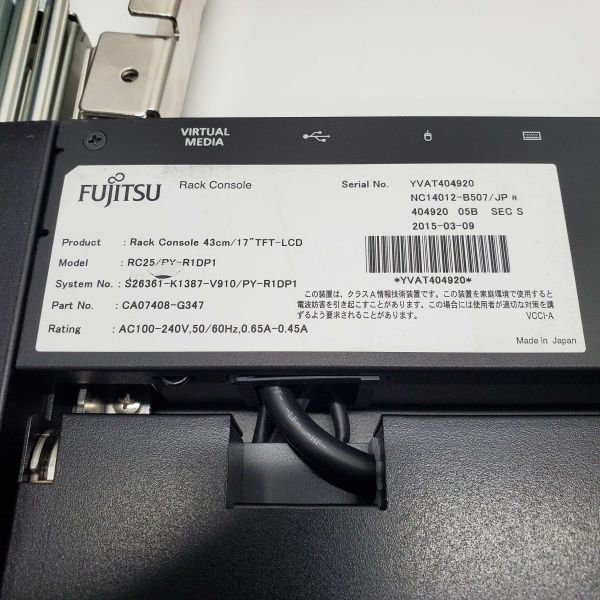 @T0443 秋葉原万世鯖本舗 Fujitsu RC25 PY-R1DP1 17インチ ラック コンソール レール付き 日本語キーボード ...