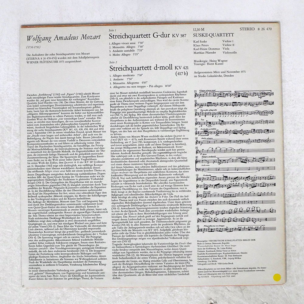 SUSKE-QUARTETT/MOZART : STREICHQUARTETT G-DUR KV 387 / STREICHQUARTETT D-MOLL KV 421/ETERNA ...