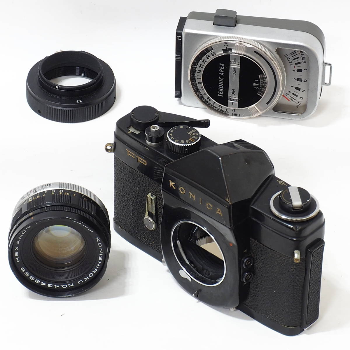 KONICA FP BLACK AUTOREX P FTA BLACK FC-1 HEXANON AR 40mm F1.8 135mm F2 ...