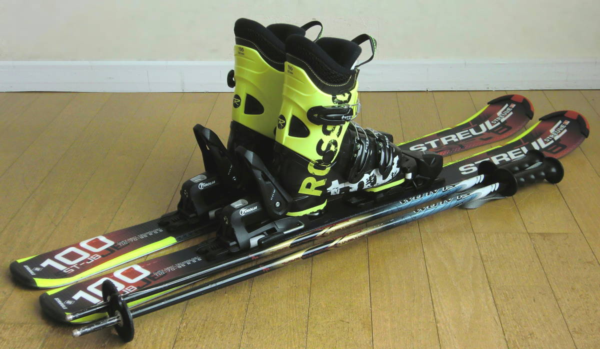 STREULE＋ROSSIGNOL 子供用カービングスキー4点セット 板100/靴19.5 GRIP WALK WAX済(板、ブーツセット ...
